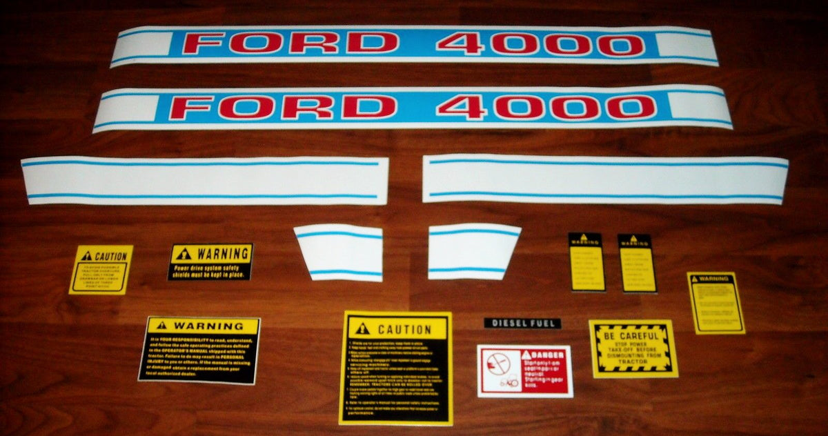 Ford 4000 Tractor Decals with Caution Decals for 1968 and Newer